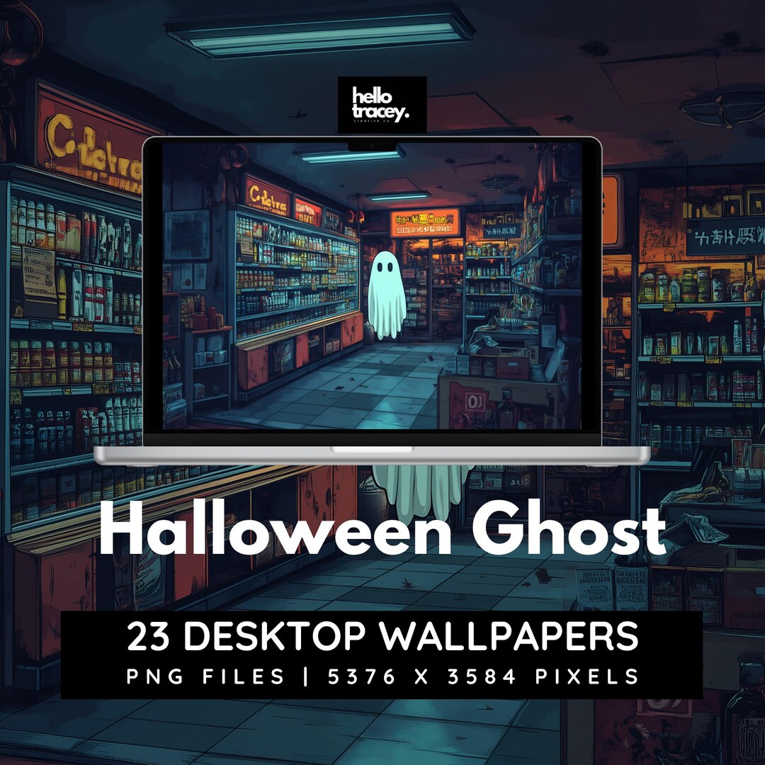 Halloween Ghost Desktop Wallpapers | Aesthetic Manga Style Neon Cute ...