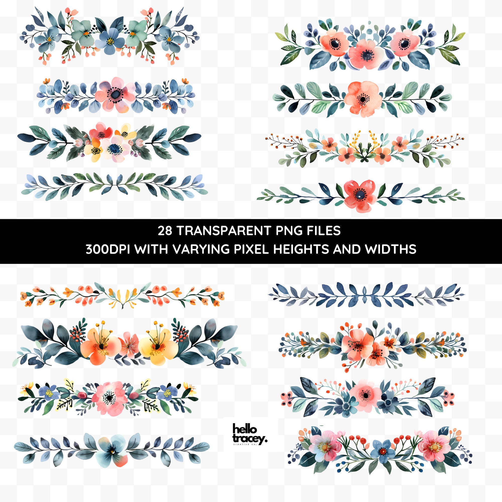 Horizontal Floral Borders Watercolor PNG Clipart, Flower Border Lines ...