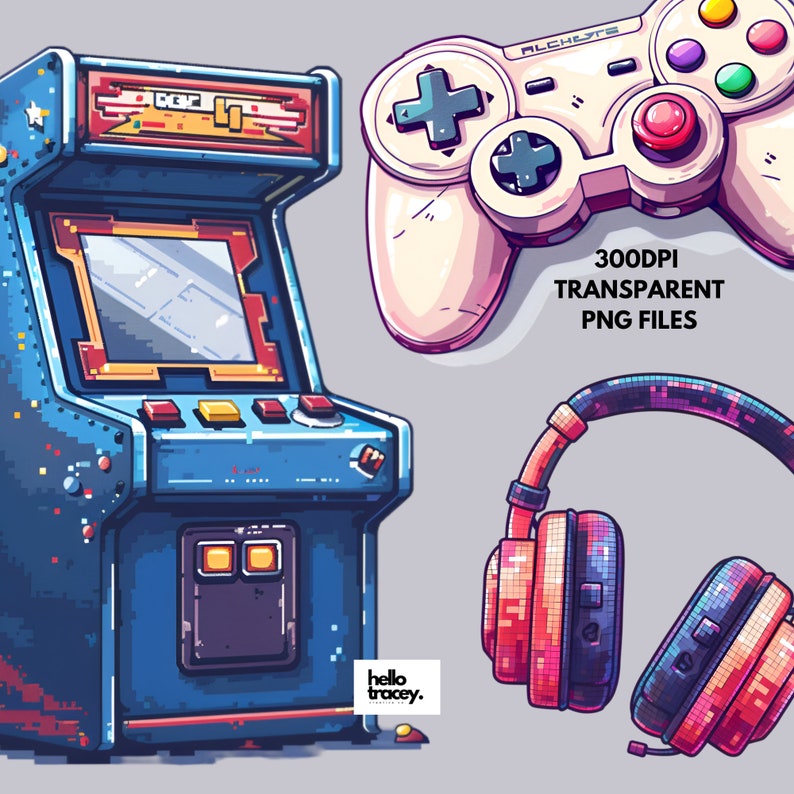Retro Pixel Gaming Clipart Pack, Teen Gamer Clip Art for Commercial Use ...