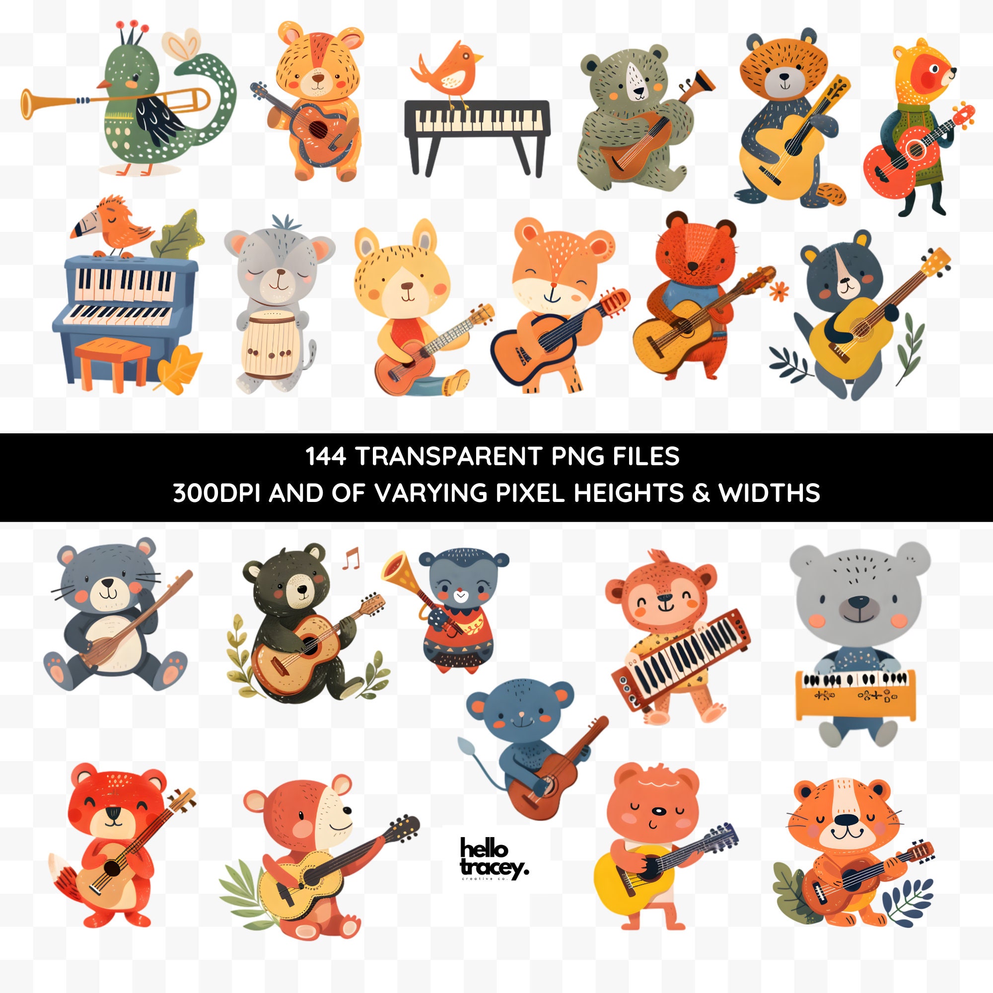 Animals Playing Musical Instruments Clipart Pack, Cute Animal Music ...