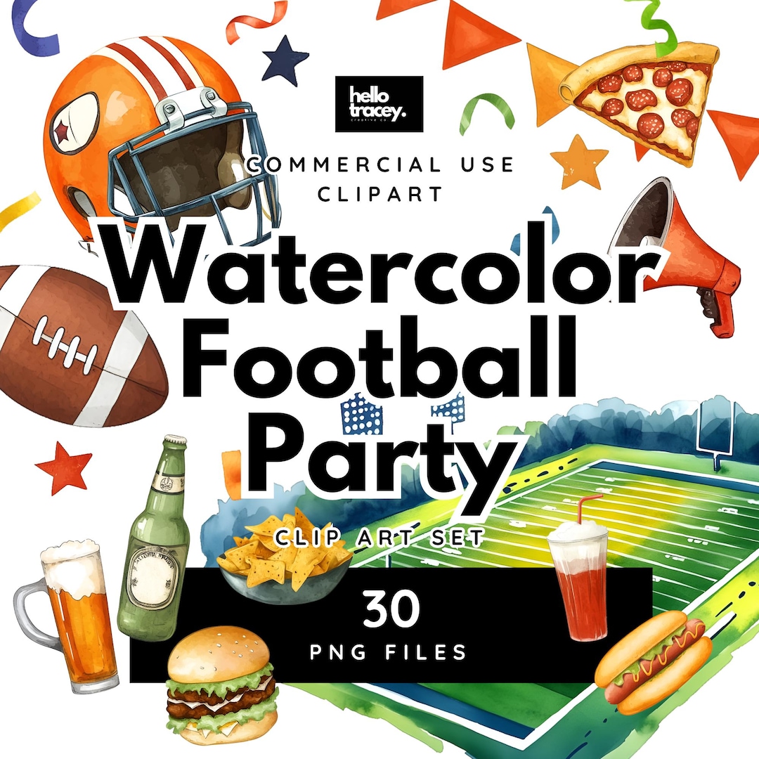 American Football Party Clipart Pack, Watercolor Clip Art, Transparent ...