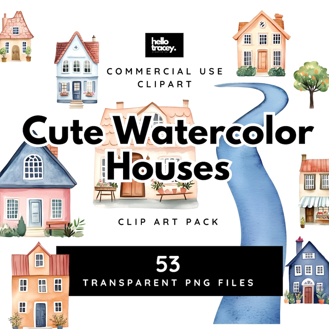 Cute Watercolor Houses PNG Clipart, Watercolor Town Homes Trees Roads ...