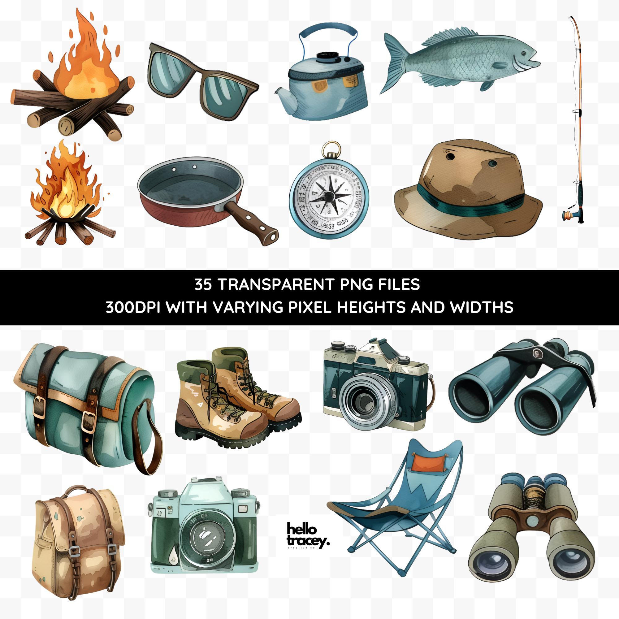Camping Clipart Pack, Watercolor Clip Art, Commercial Use, Transparent ...