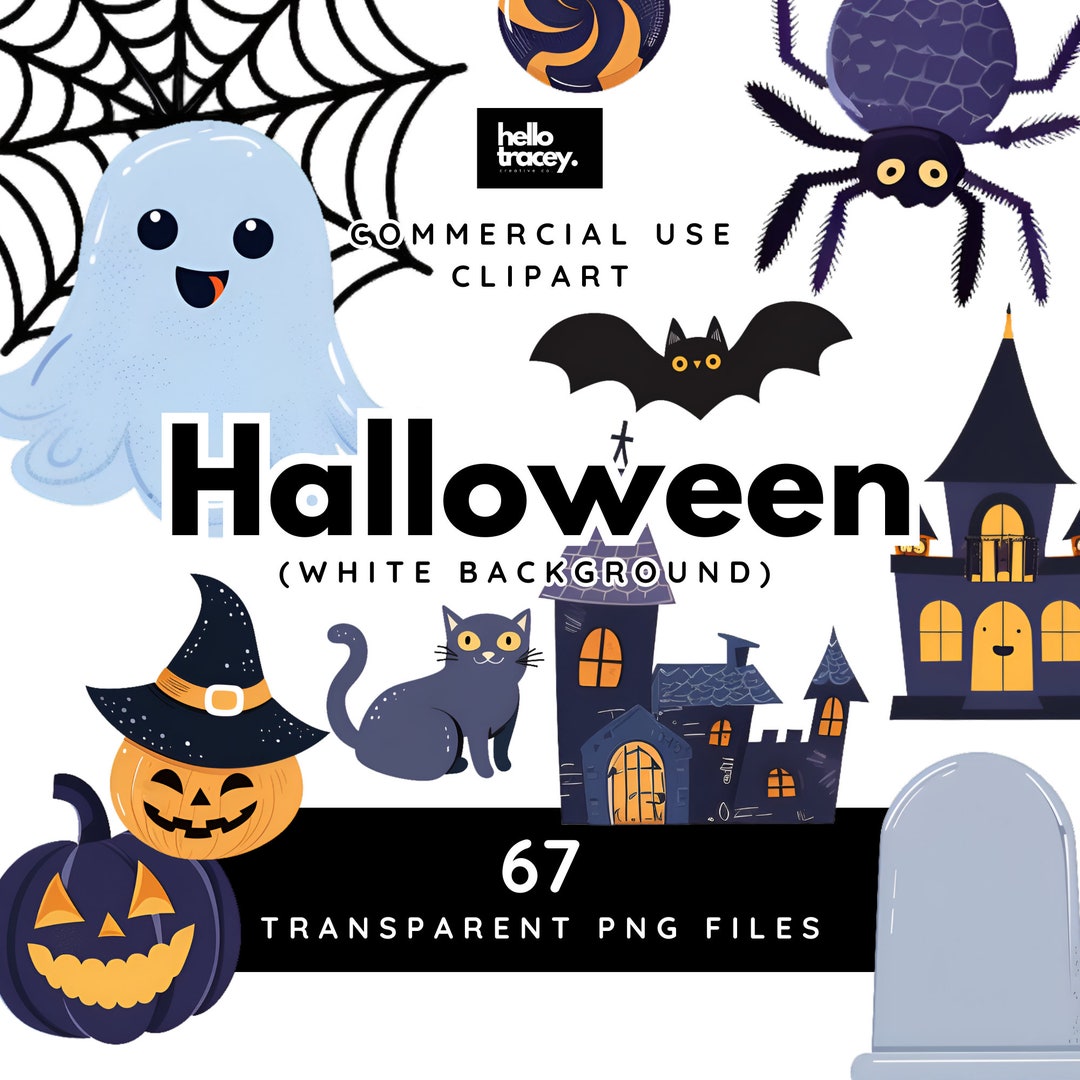 Halloween Clipart Pack, Cute Watercolor Ghosts Pumpkins Spiderwebs ...