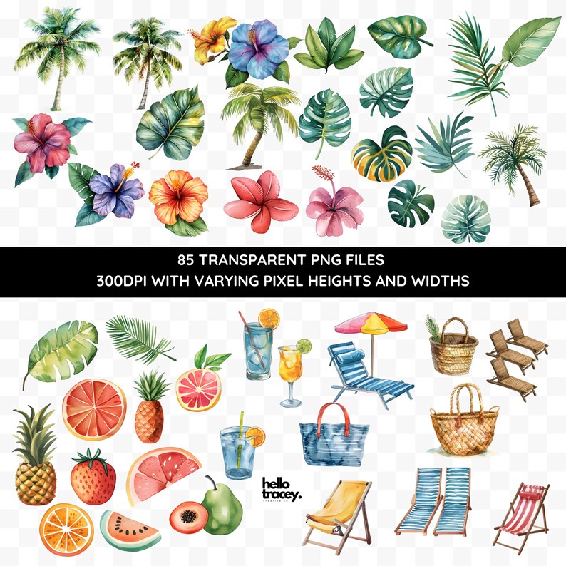 Beach & Pool Party Summer Clipart Pack, Watercolor Clip Art for ...