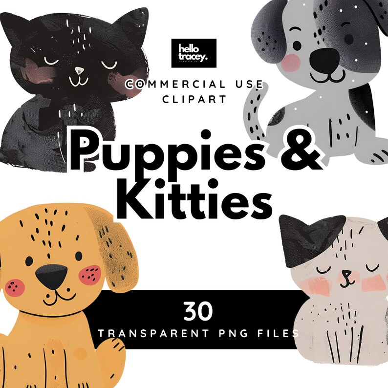 Cute Puppies & Kittens Clipart PNG Pack, Dog and Cat Clip Art for ...