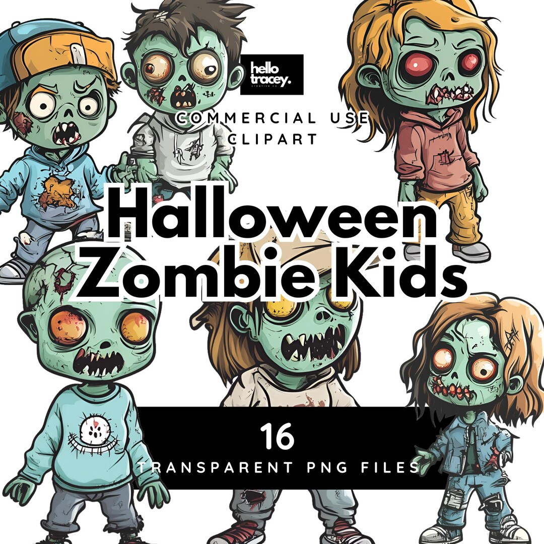 Halloween Zombie Kids Clipart, Spooky Cute Zombie Kid 80s 90s Haunted ...