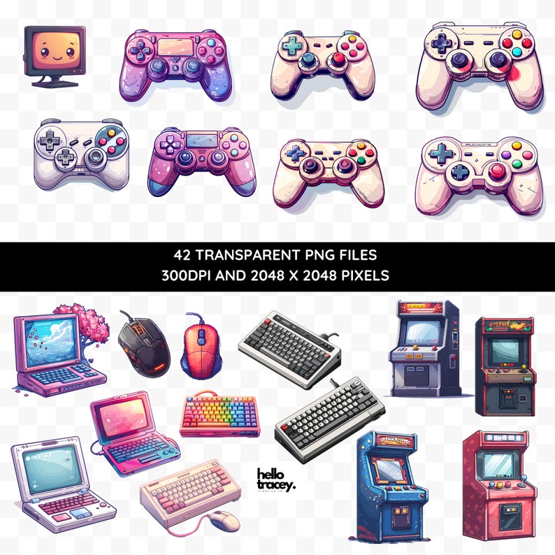 Retro Pixel Gaming Clipart Pack, Teen Gamer Clip Art for Commercial Use ...