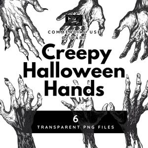 Creepy Halloween Monster Hands Clipart, Spooky Scary Hand Drawn Style ...