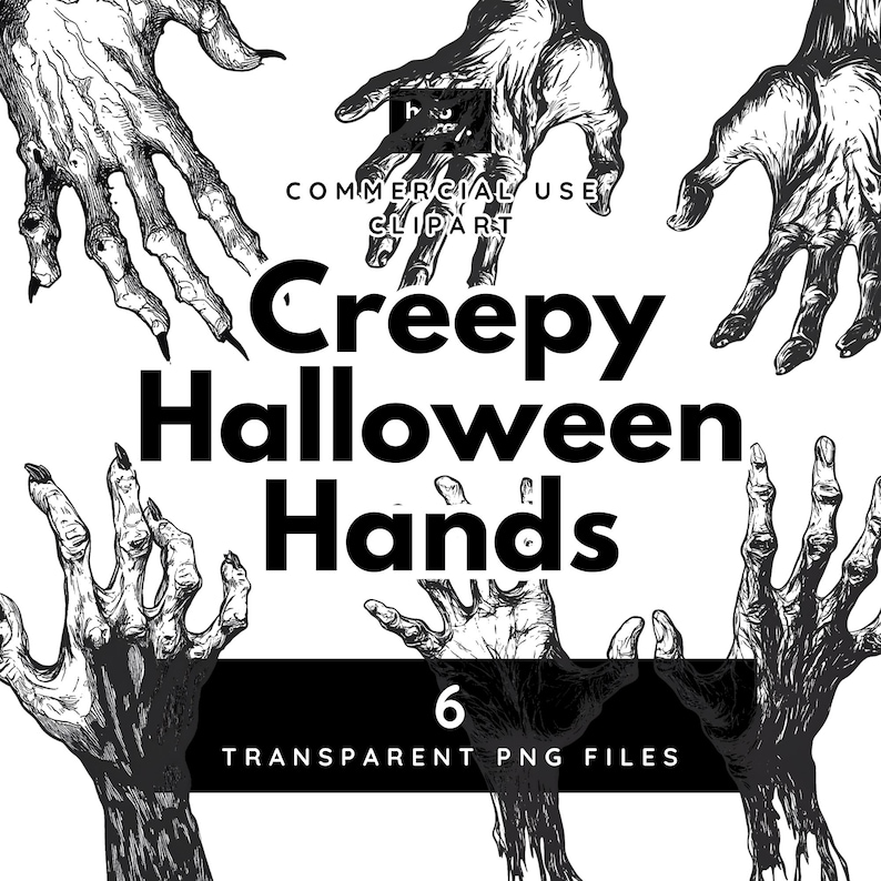 Creepy Halloween Monster Hands Clipart, Spooky Scary Hand Drawn Zombie ...