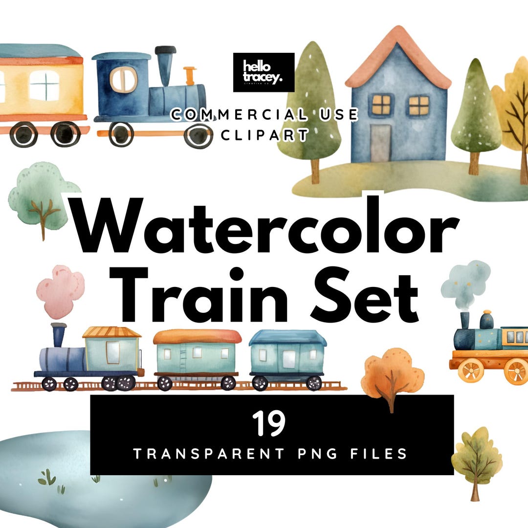 Watercolor Train Set PNG Clipart, Watercolor Steam Train Tracks ...