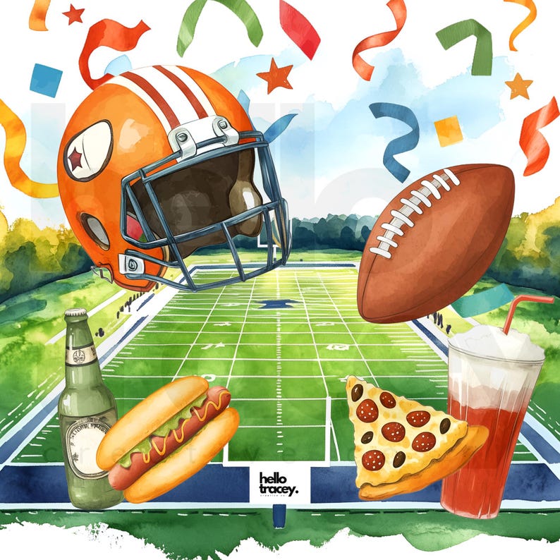 American Football Party Clipart Pack, Watercolor Clip Art, Transparent ...