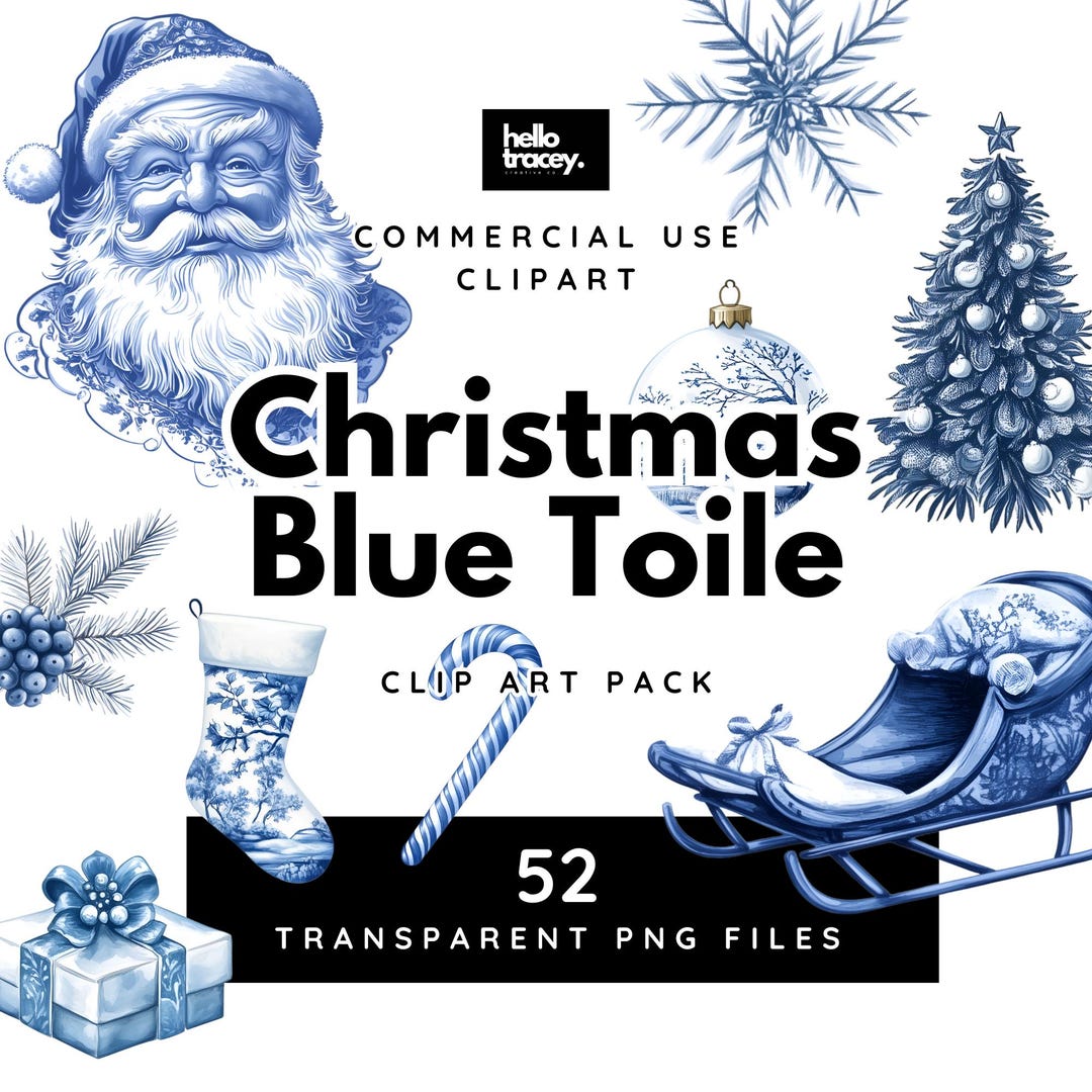 Christmas Blue Toile Clipart, Vintage Xmas Holiday Chinoiserie Blue ...