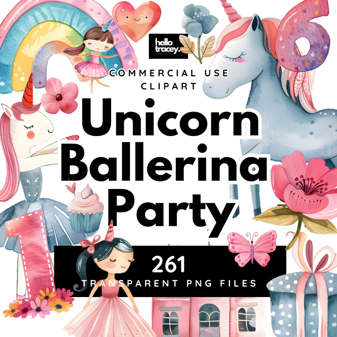 Unicorn Ballerina Party Clipart Pack, Ballet Unicorns Girls Flowers ...