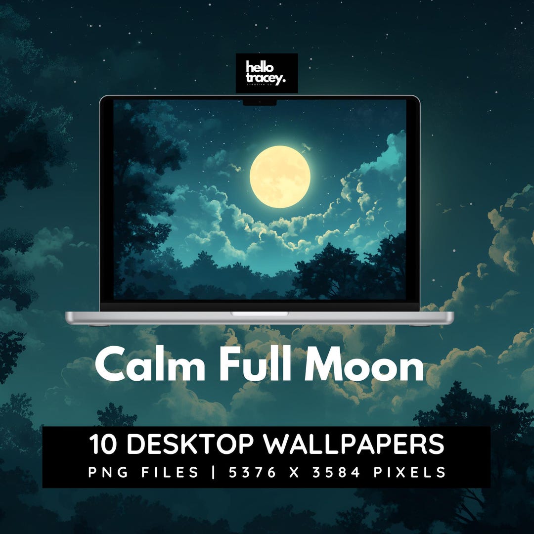 Calm Full Moon Desktop Wallpapers | Aesthetic Manga Style Neon Calming ...