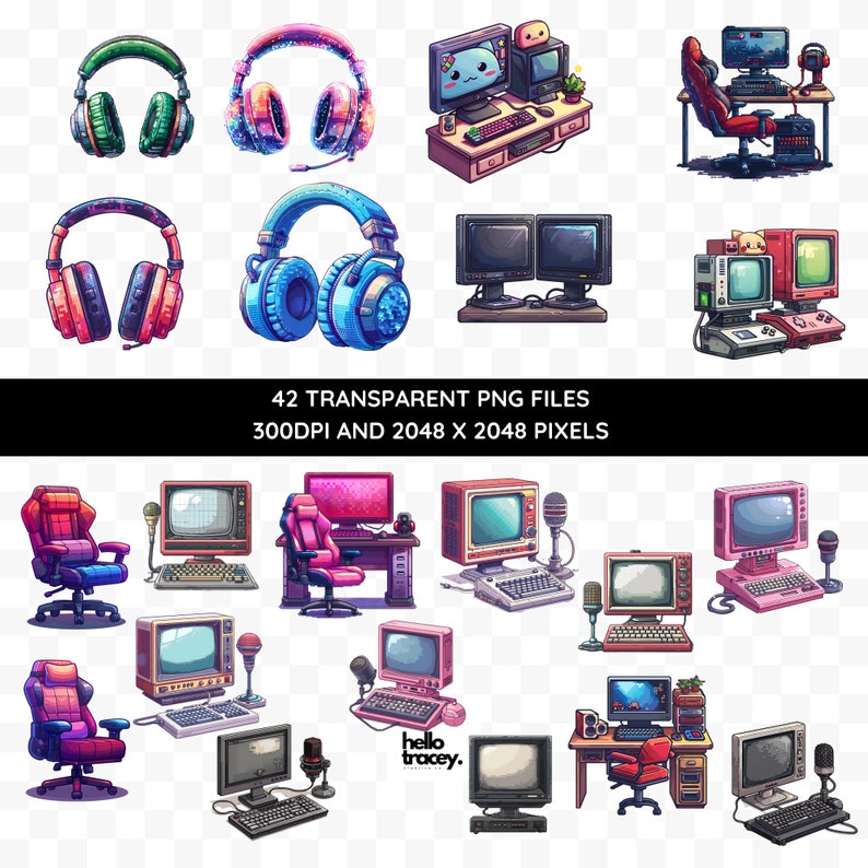 Retro Pixel Gaming Clipart Pack, Teen Gamer Clip Art for Commercial Use ...