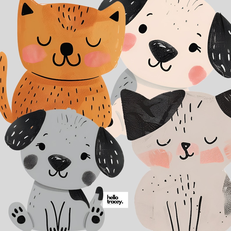 Cute Puppies & Kittens Clipart PNG Pack, Dog and Cat Clip Art for ...