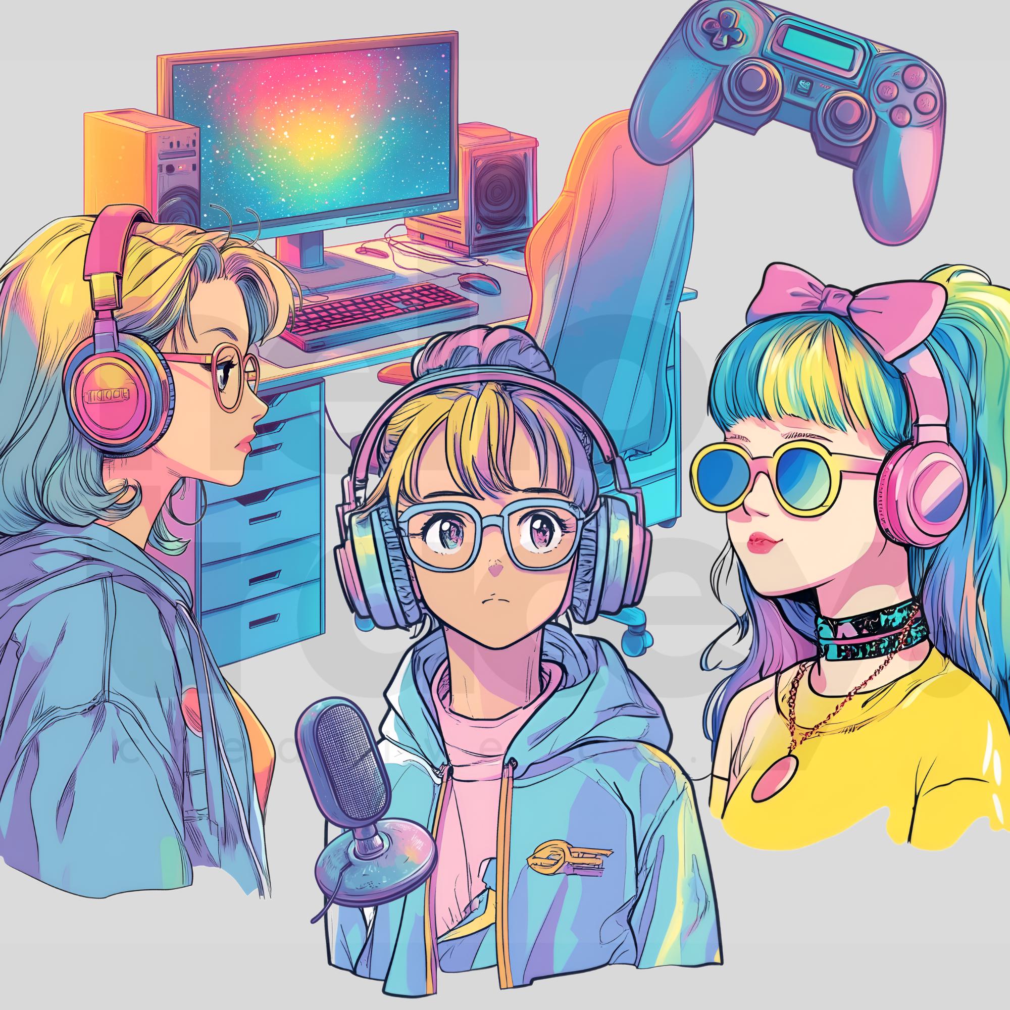 Lofi Gamer Girl Clipart Pack, Women Gamer Clip Art for Commercial Use ...