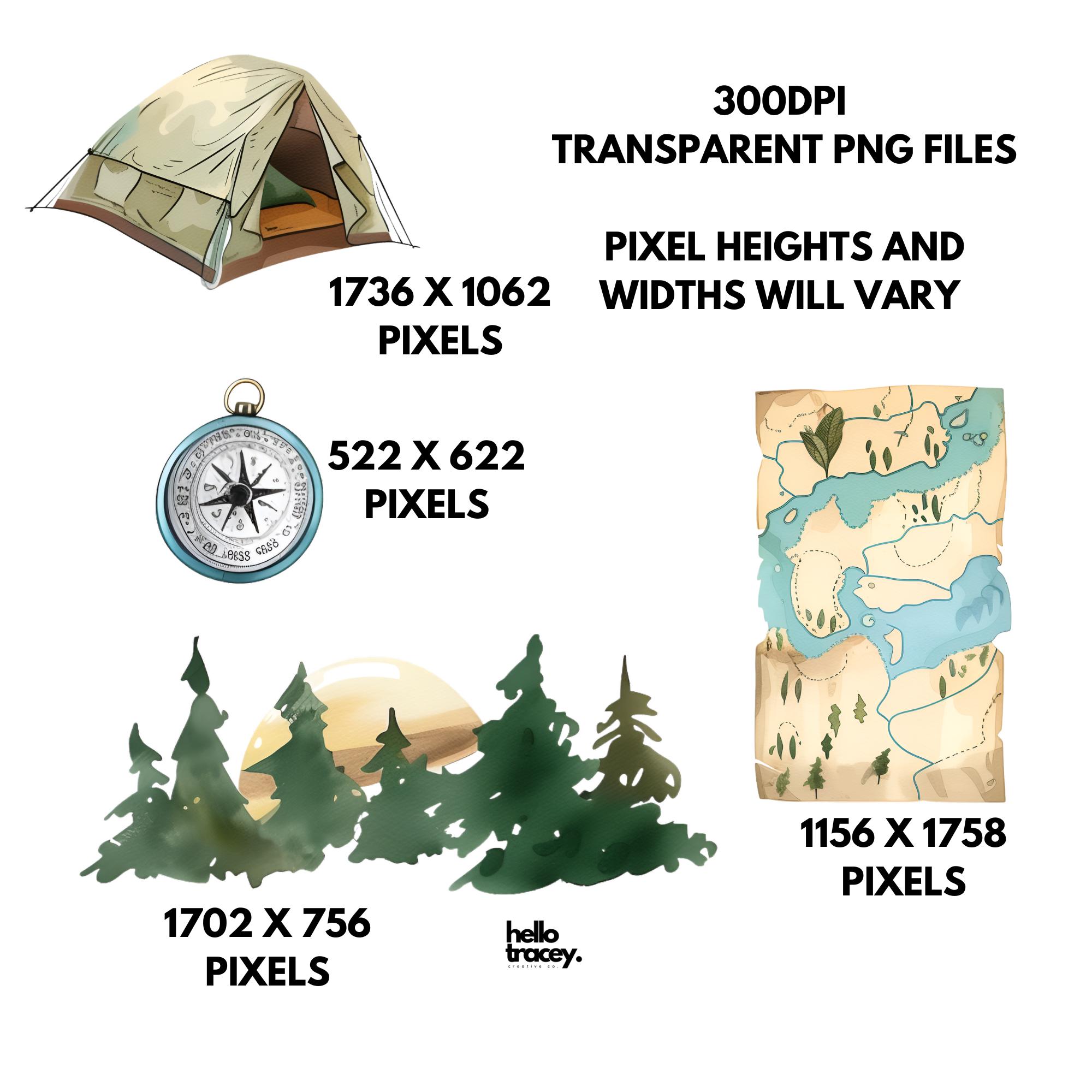 Camping Clipart Pack, Watercolor Clip Art, Commercial Use, Transparent ...