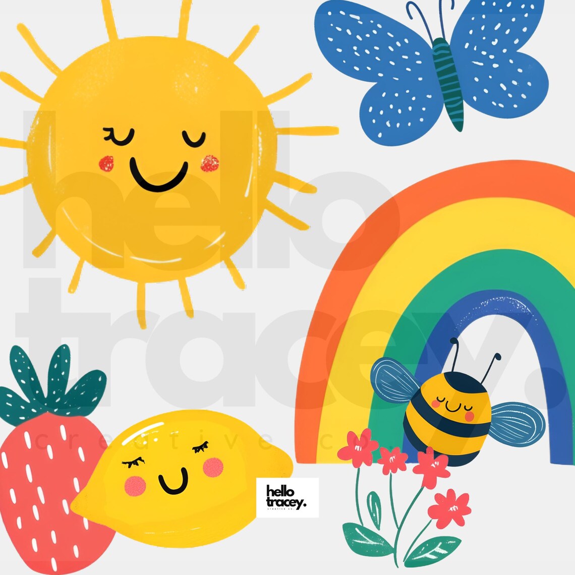 Cute Spring Summer PNG Clipart, Sweet Illustrated Flowers, Fruit, Sun ...