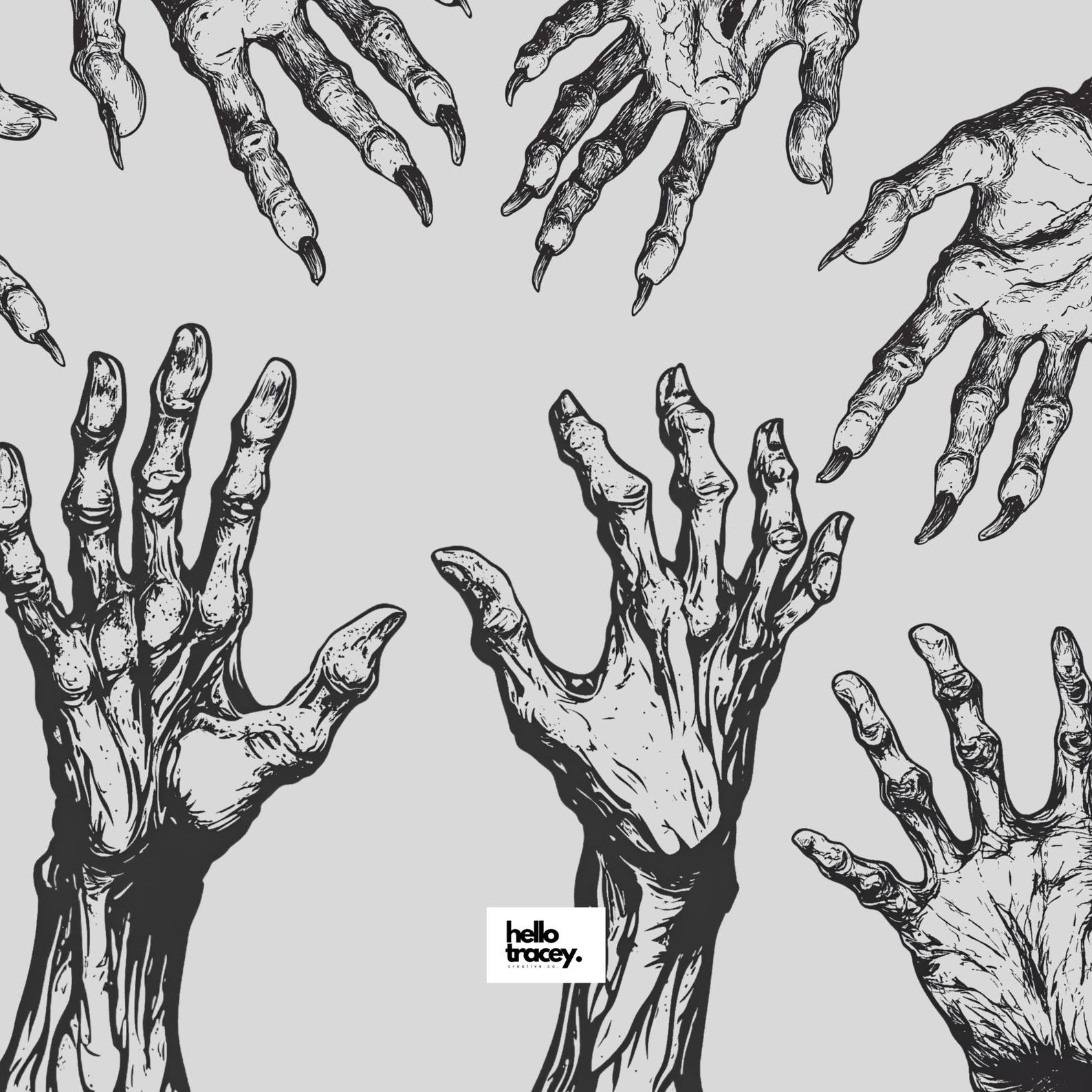 Creepy Halloween Monster Hands Clipart, Spooky Scary Hand Drawn Style ...