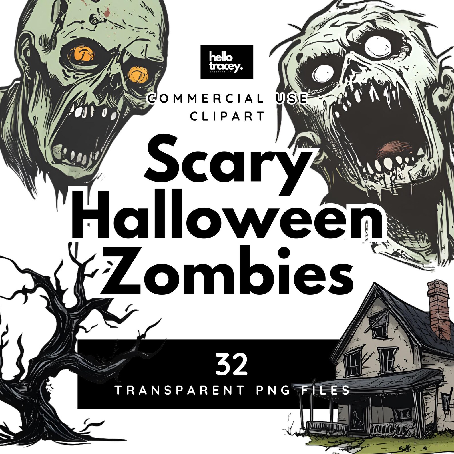 Scary Halloween Zombies Clipart, Spooky Scary Hand Drawn Zombie Hands ...