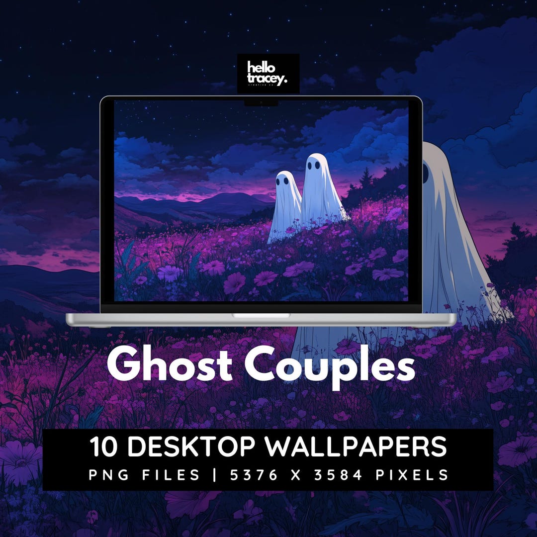 Ghost Couples Desktop Wallpapers | Aesthetic Manga Style Neon Cute Fun ...
