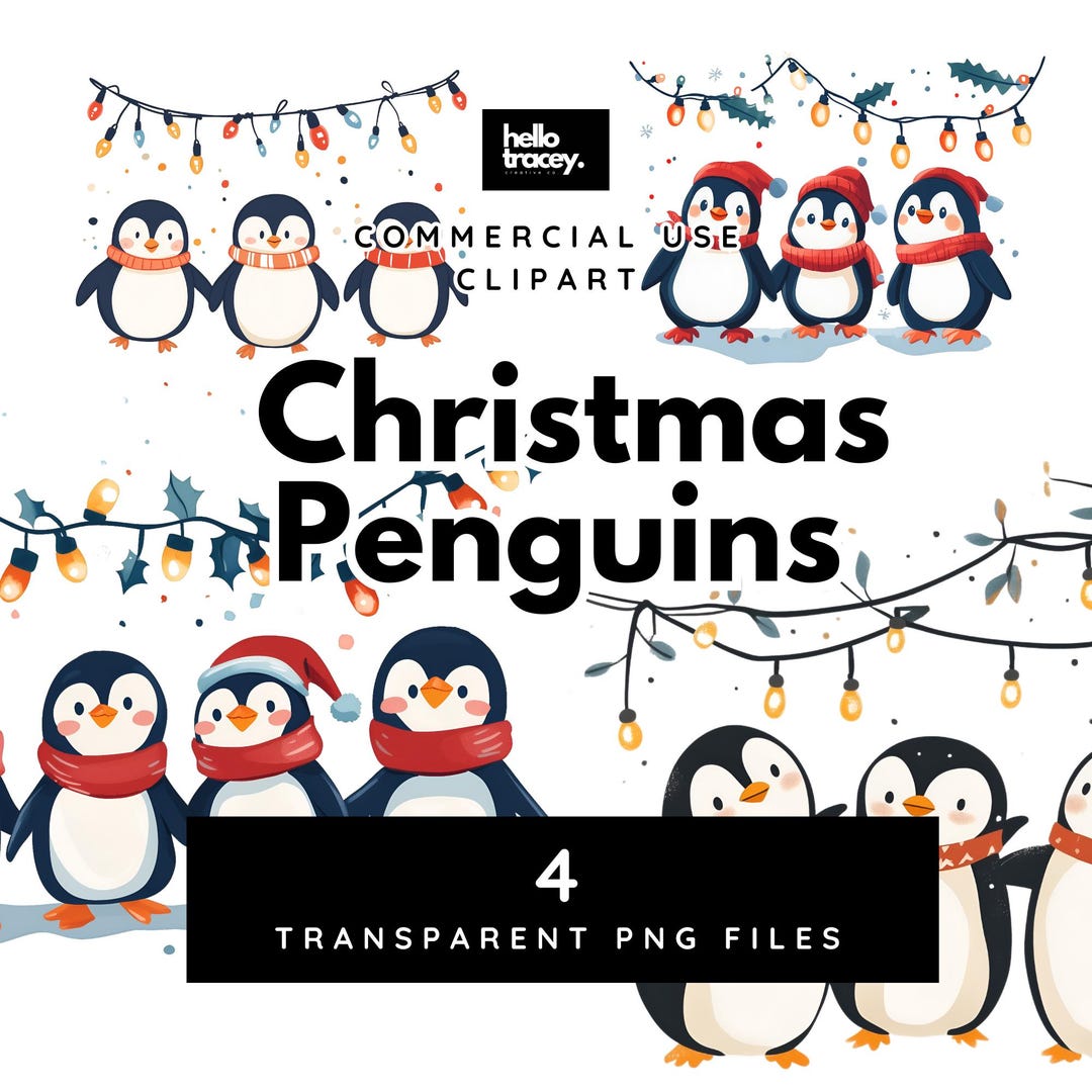 Cute Christmas Penguins PNG Clipart, Xmas Penguins With Christmas ...