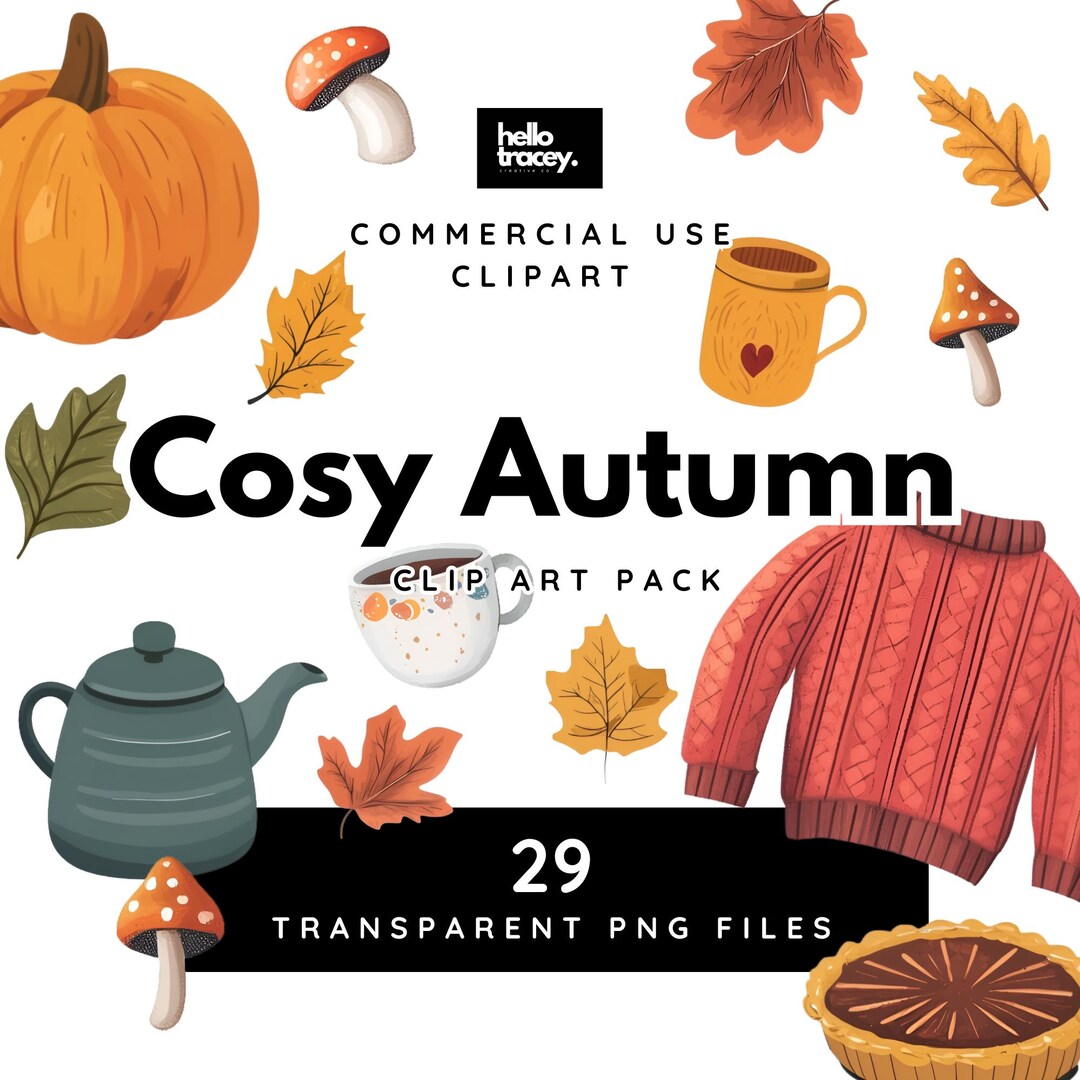 Cosy Autumn Watercolor Clipart, Fall Pumpkin Maple Leaves Pie Sweater ...