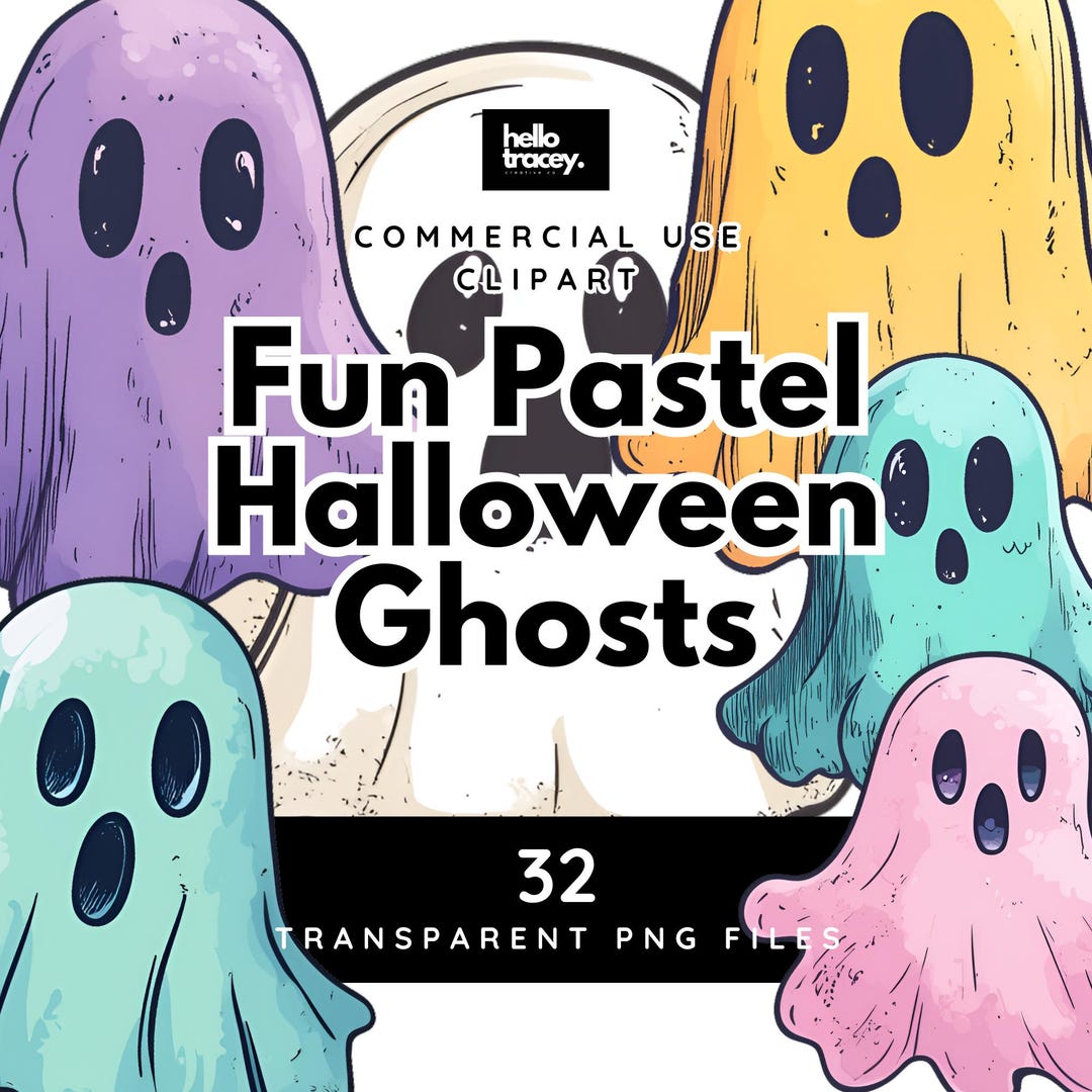 Fun Pastel Halloween Ghosts Clipart, Spooky Cute Ghost 80s 90s Muted ...