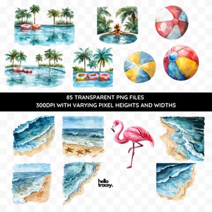 Beach & Pool Party Summer Clipart Pack, Watercolor Clip Art for ...