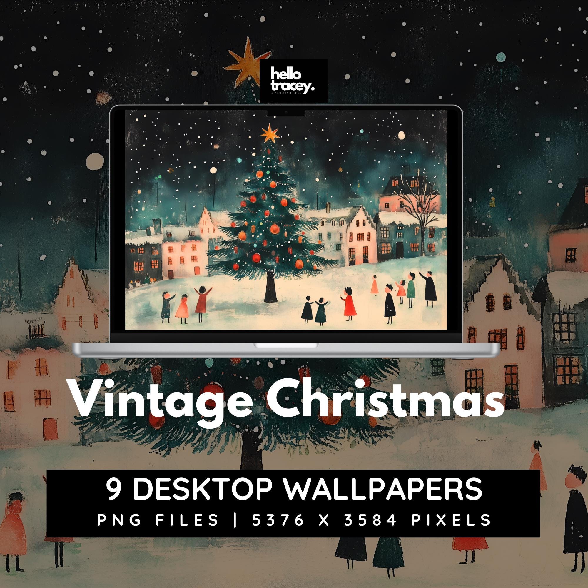 Vintage Christmas Desktop Wallpapers | Xmas Tree Winter Aesthetic Santa ...