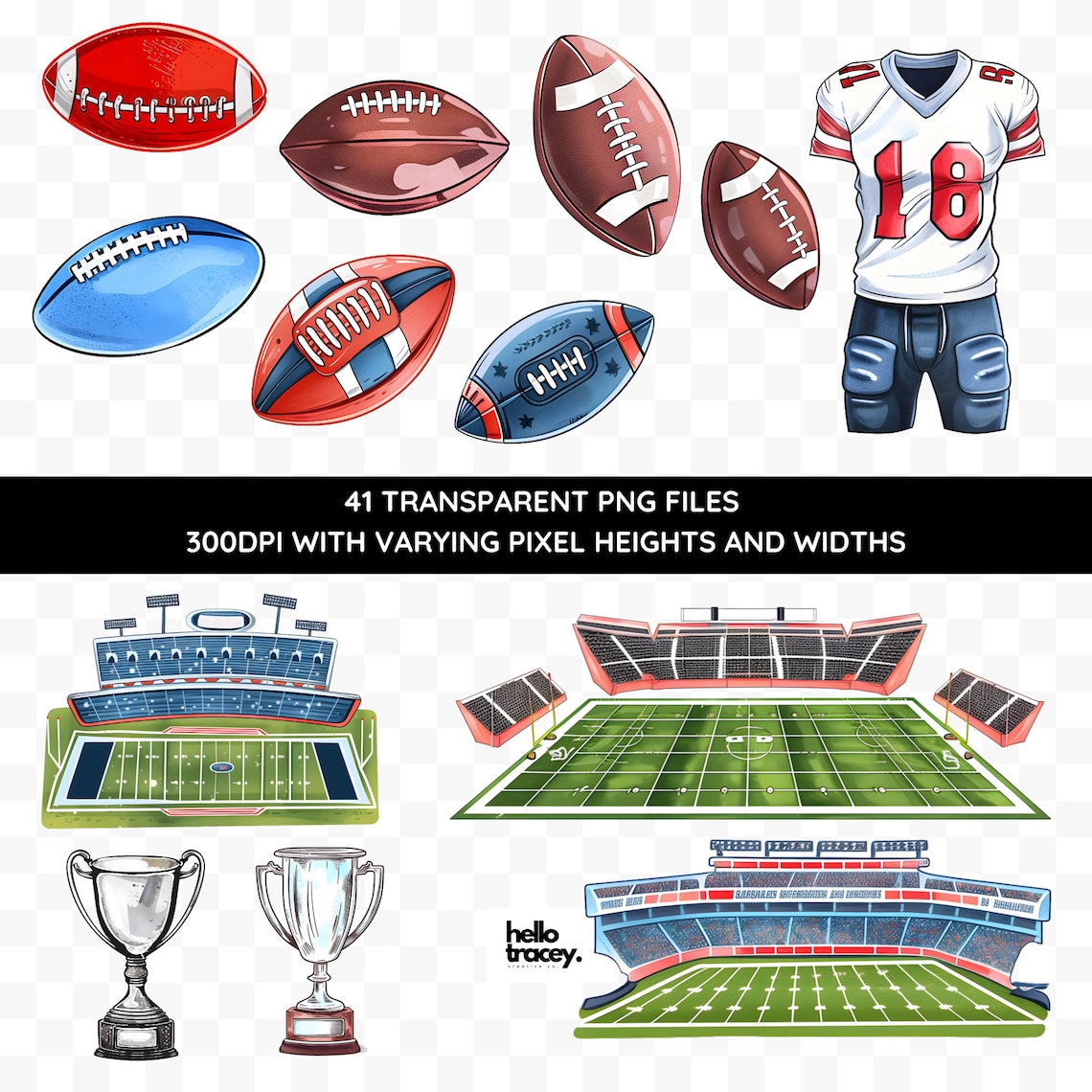 American Football Clipart Pack, Watercolor Clip Art for Personal or ...