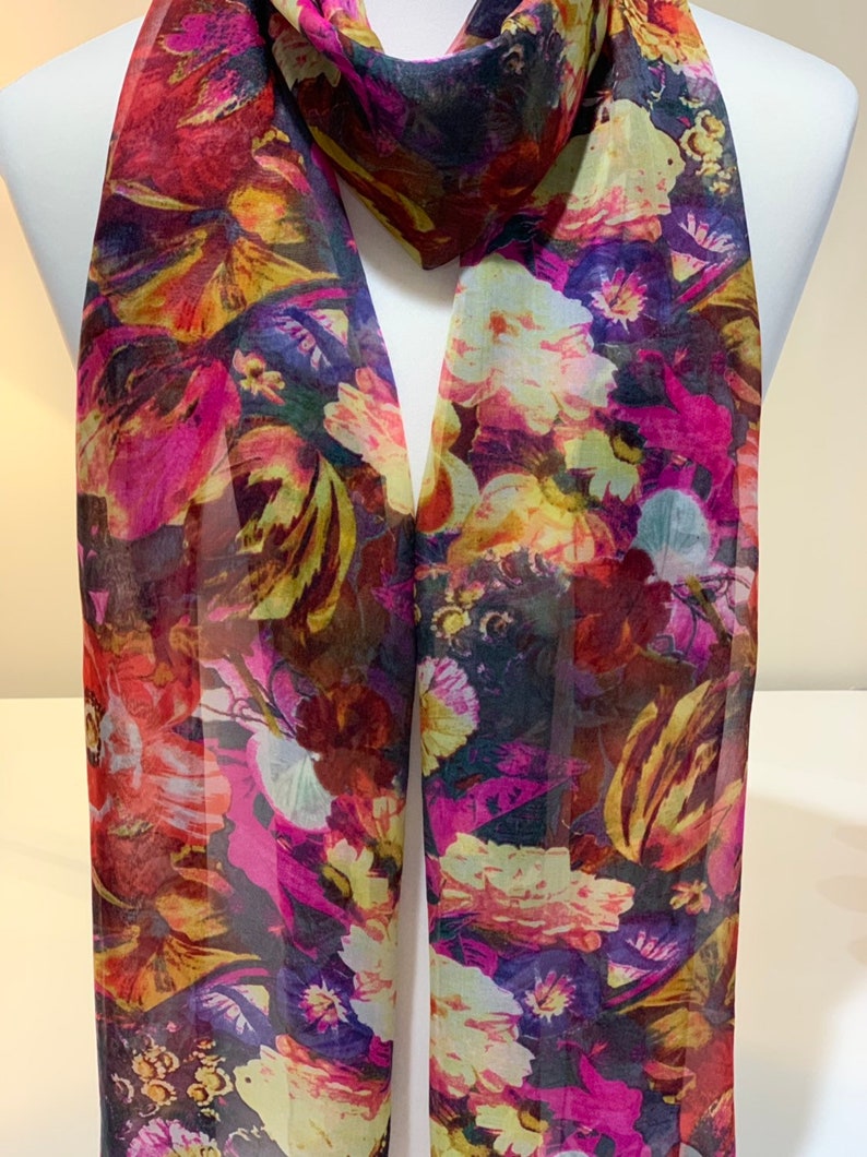 100% Mulberry Silk Chiffon Scarf Colourful Tulips Rolled - Etsy