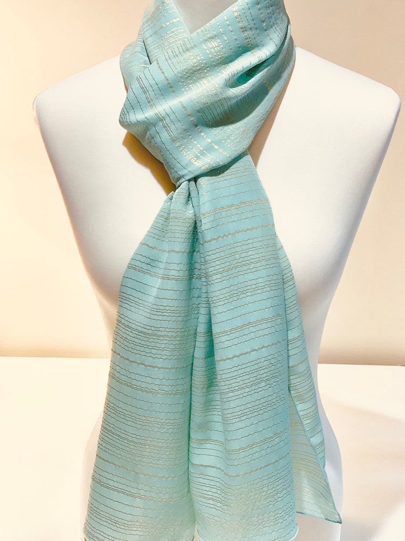 Silk Scarf 100 % Mulberry Silk Mint Green With Gold Threads | Etsy