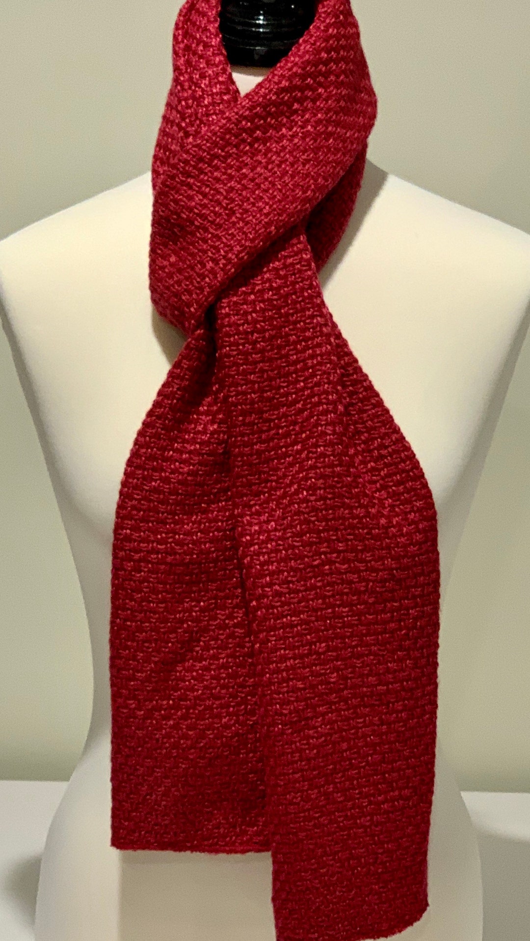 Wool Cashmere Alpaca Boucle Knit Fabric Scarf Crimson Burgundy Red ...