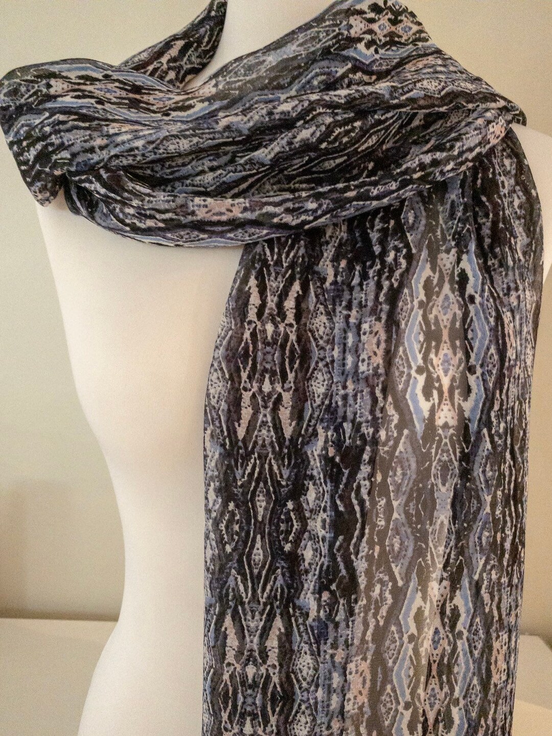 100% Mulberry Silk Georgette Scarf | Navy White Peach | 65x195cm - Etsy