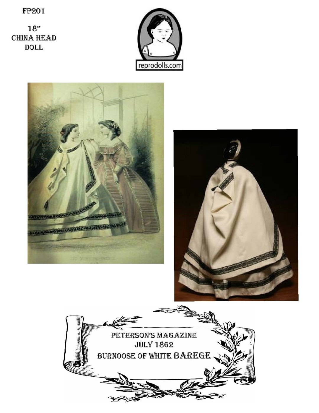 1862 Peterson's Burnoose Digital Download Pattern 18" China Head Dolls ...