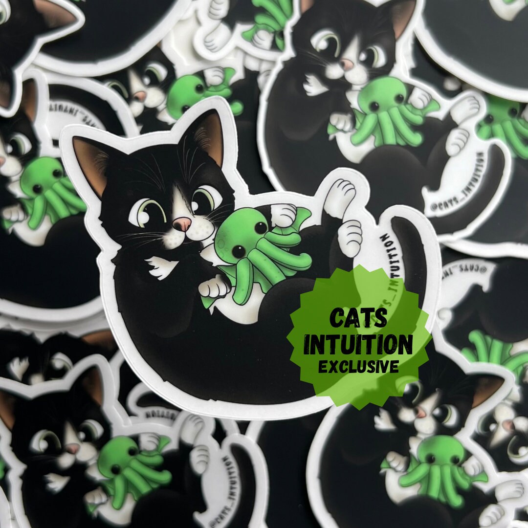 Cthulhu Playing With Cthulhu - Sticker | Tuxedo Cat Sticker | Gift for ...