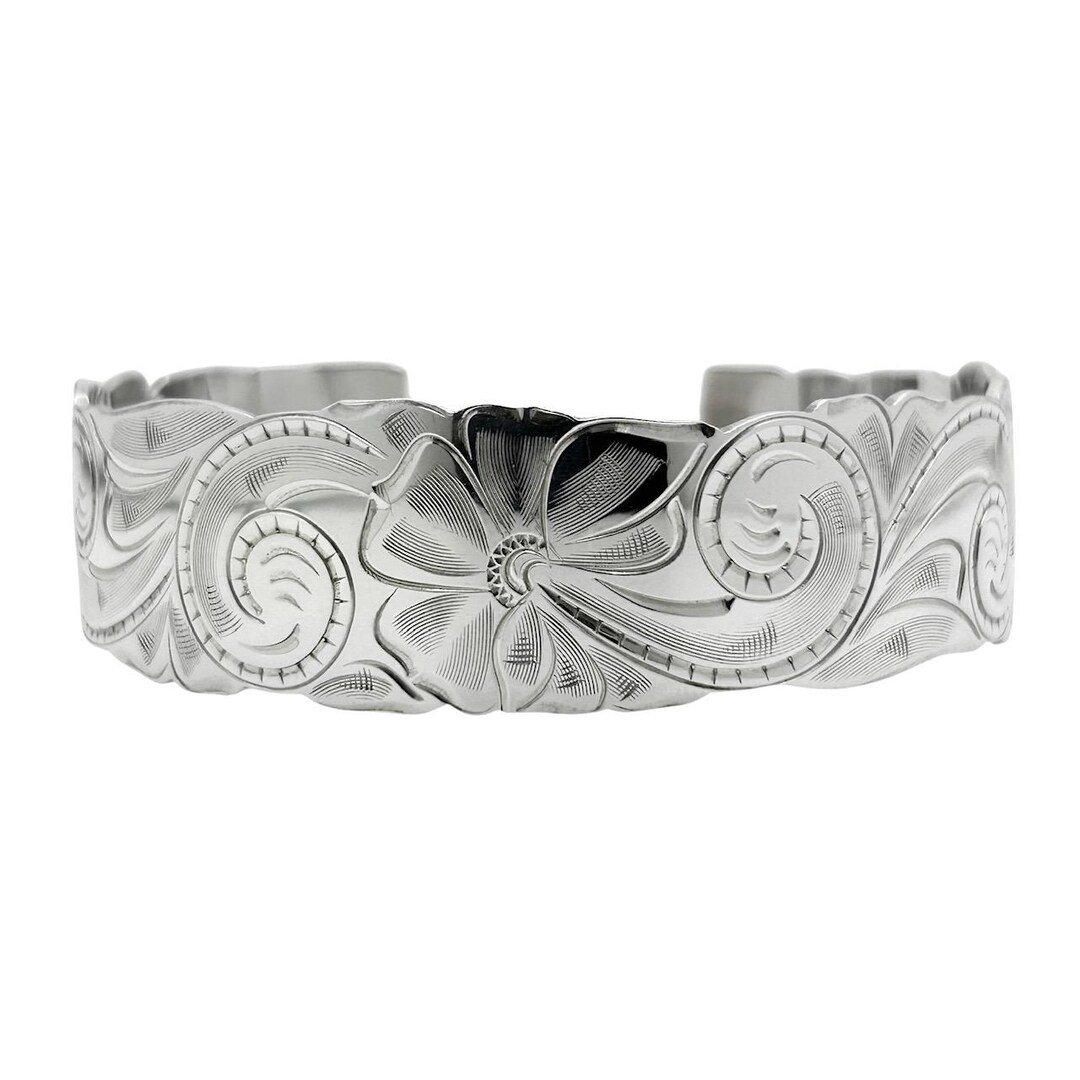 Flower and Scroll Work, Hand Engraved Sterling Silver Cuff by Artist ...