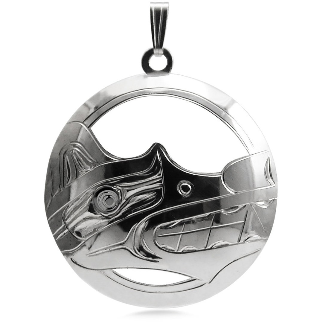 Large Wolf Circle Pendant in Sterling Silver by First Nations Artist ...
