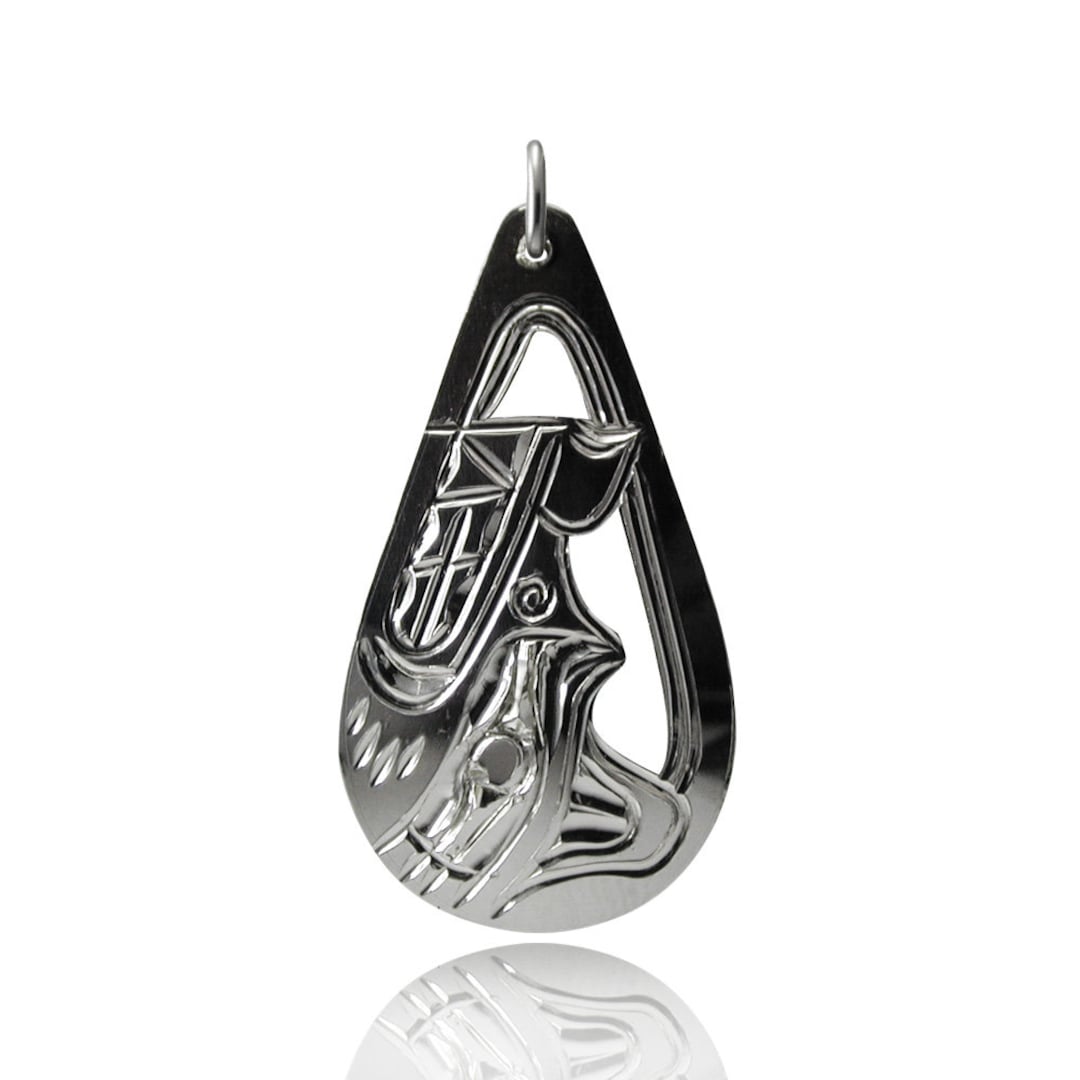 Wolf Pendant, Drop Shape in Sterling Silver Hand Engraved by First ...