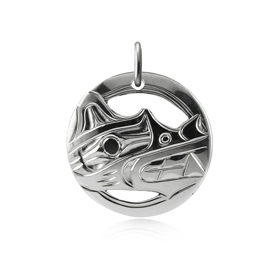 Wolf Pendant, Circle in Sterling Silver Hand Engraved by First Nations ...