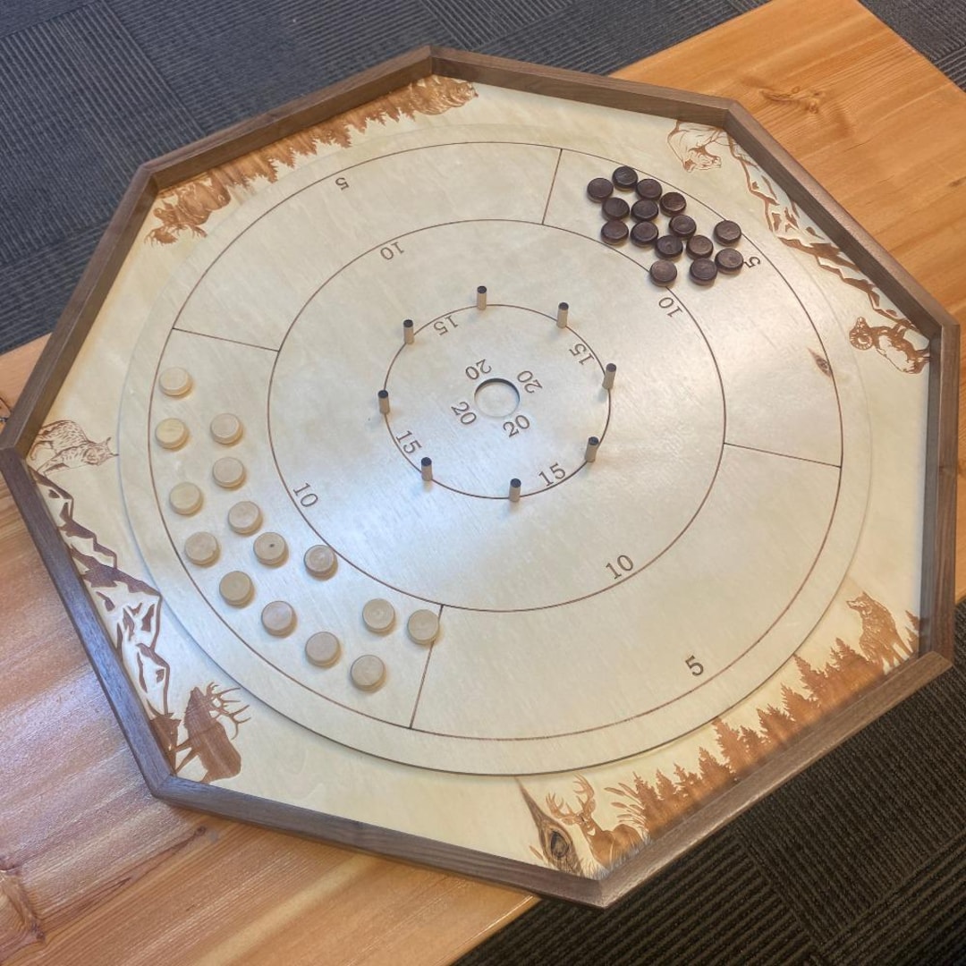 Handcrafted 30 Inch Crokinole Board Game - Engraved Wildlife Design ...