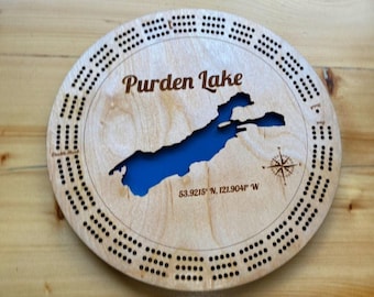 Custom Lake Map Cribbage Board With Peg Storage • Personalized Cribbage ...