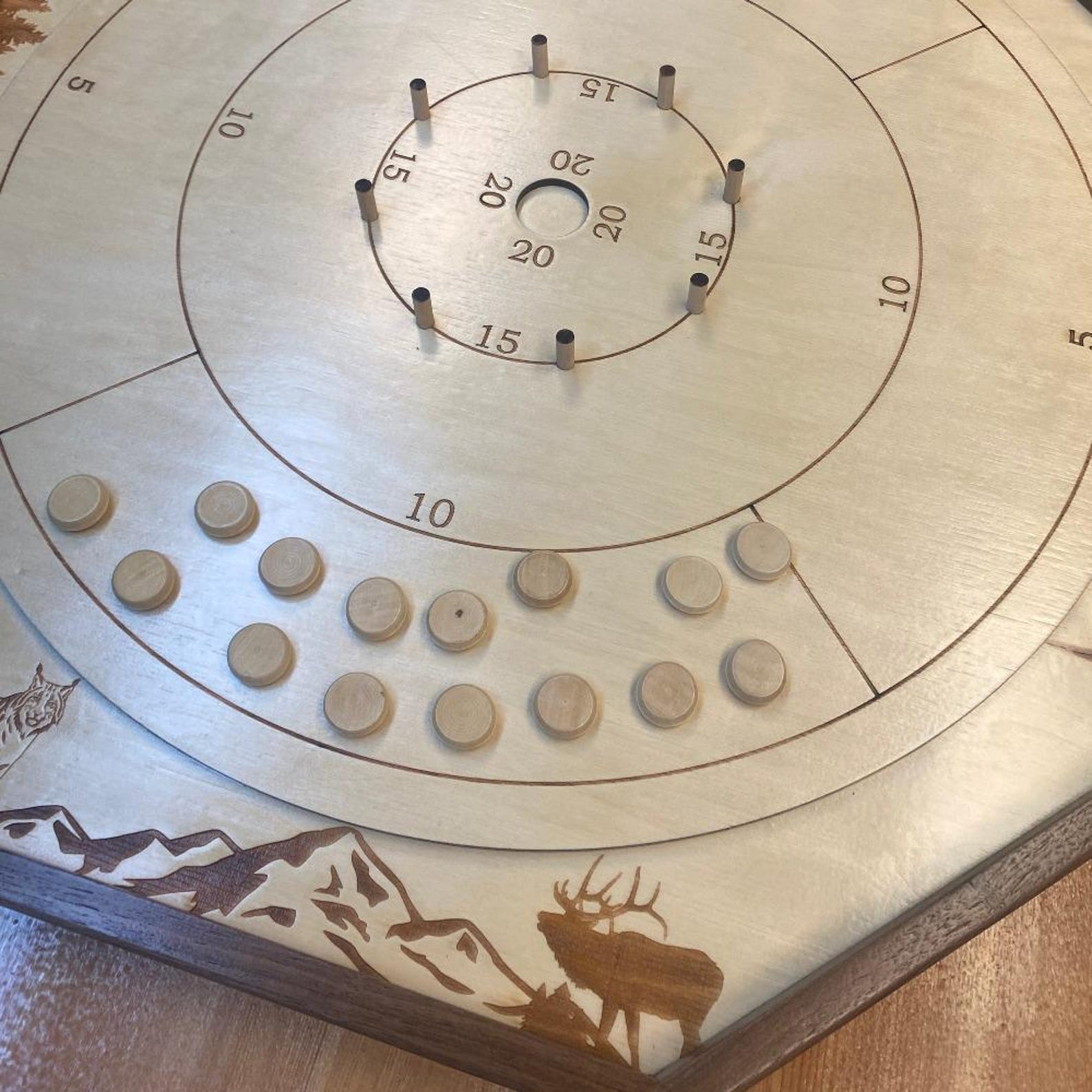 Handcrafted 30 Inch Crokinole Board Game - Engraved Wildlife Design ...