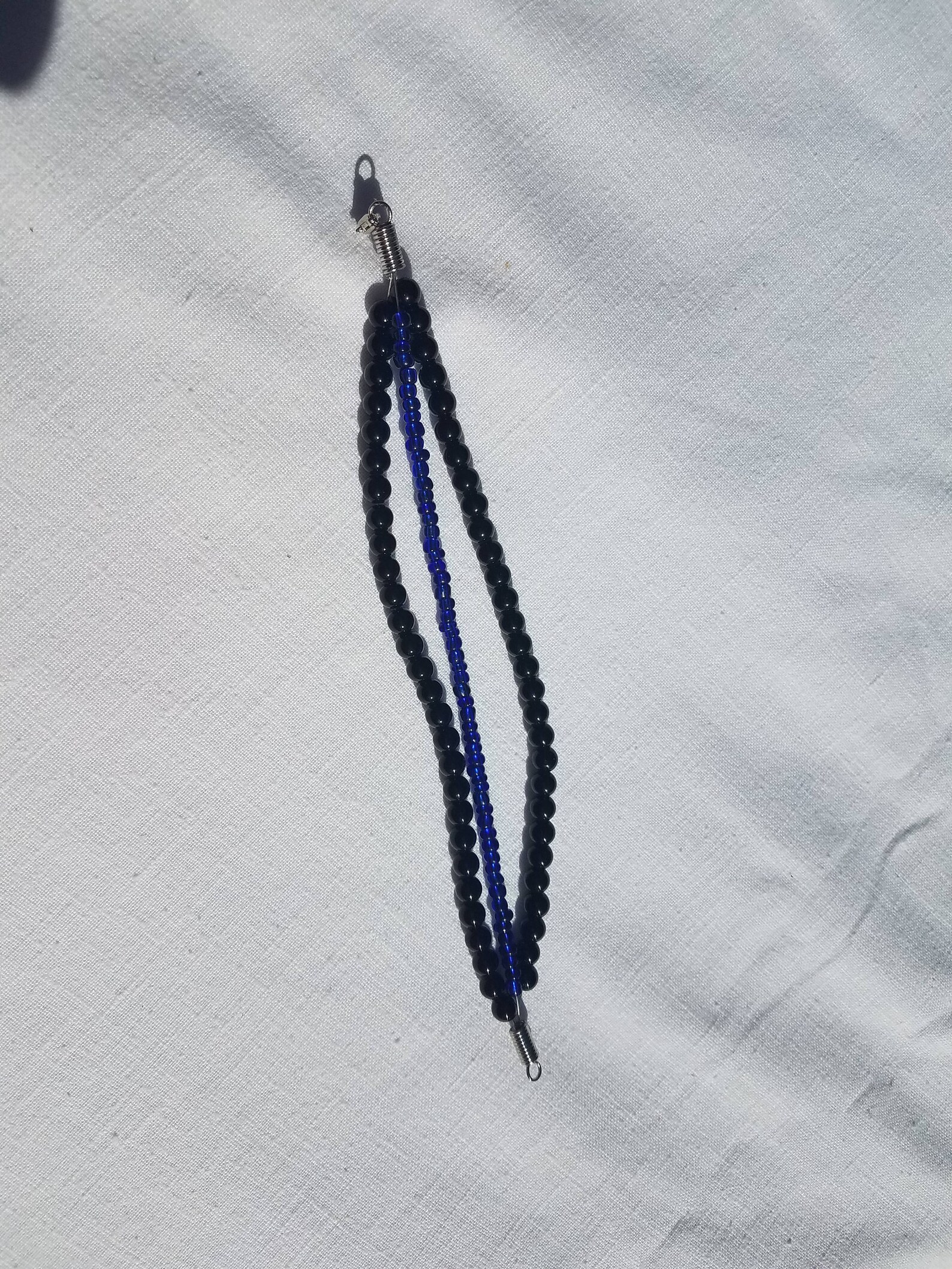 Handmade Thin Blue Line Bracelet With Round Black Beads and - Etsy