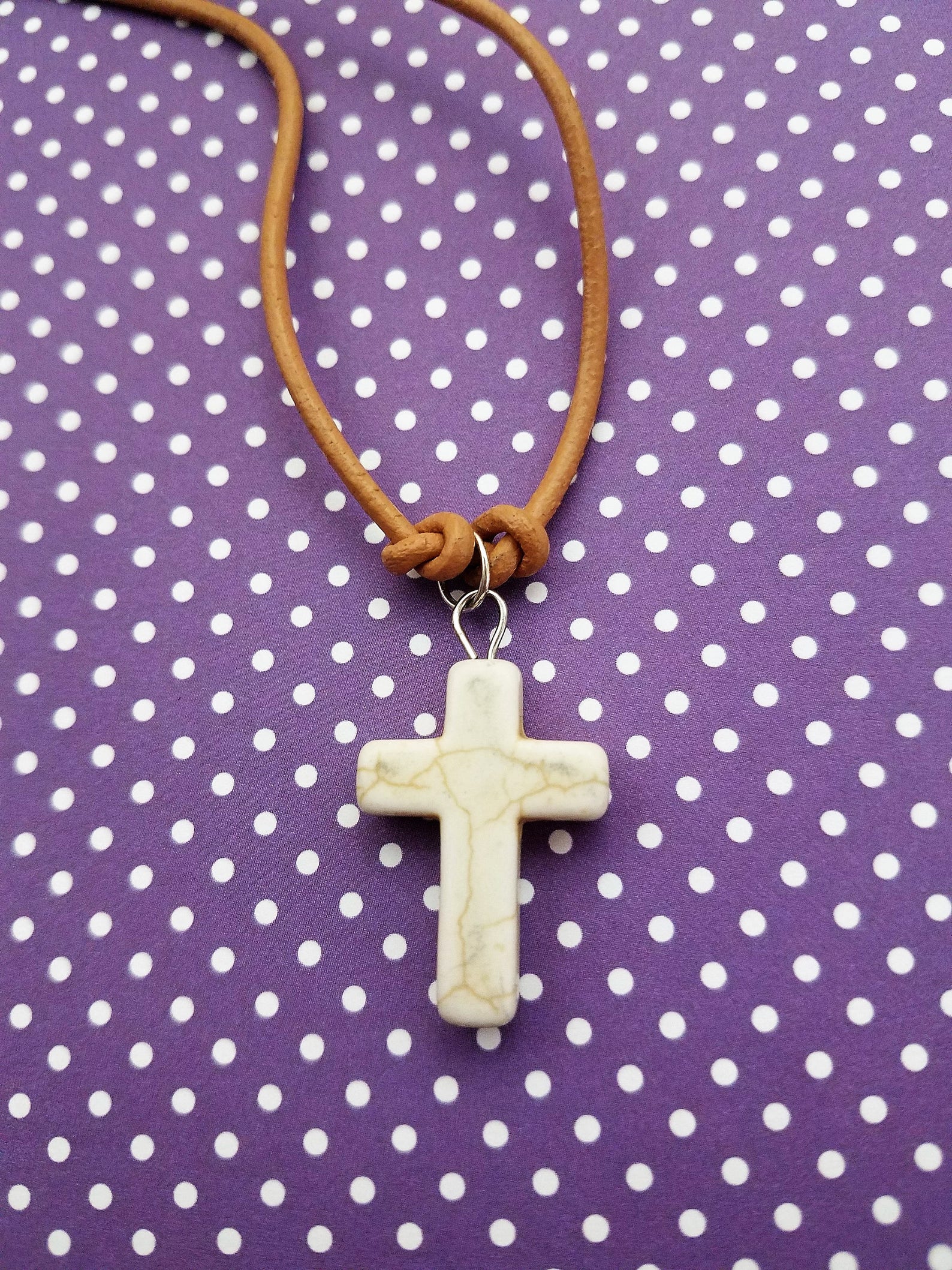 Handmade Cross Necklace Featuring a White Reconstituted Stone Cross on ...