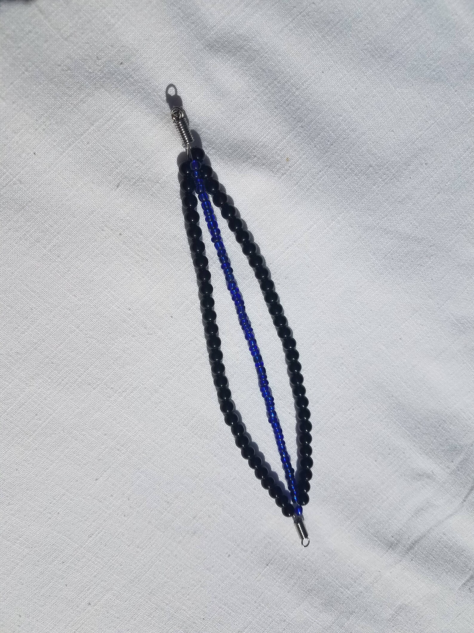 Handmade Thin Blue Line Bracelet With Round Black Beads and - Etsy