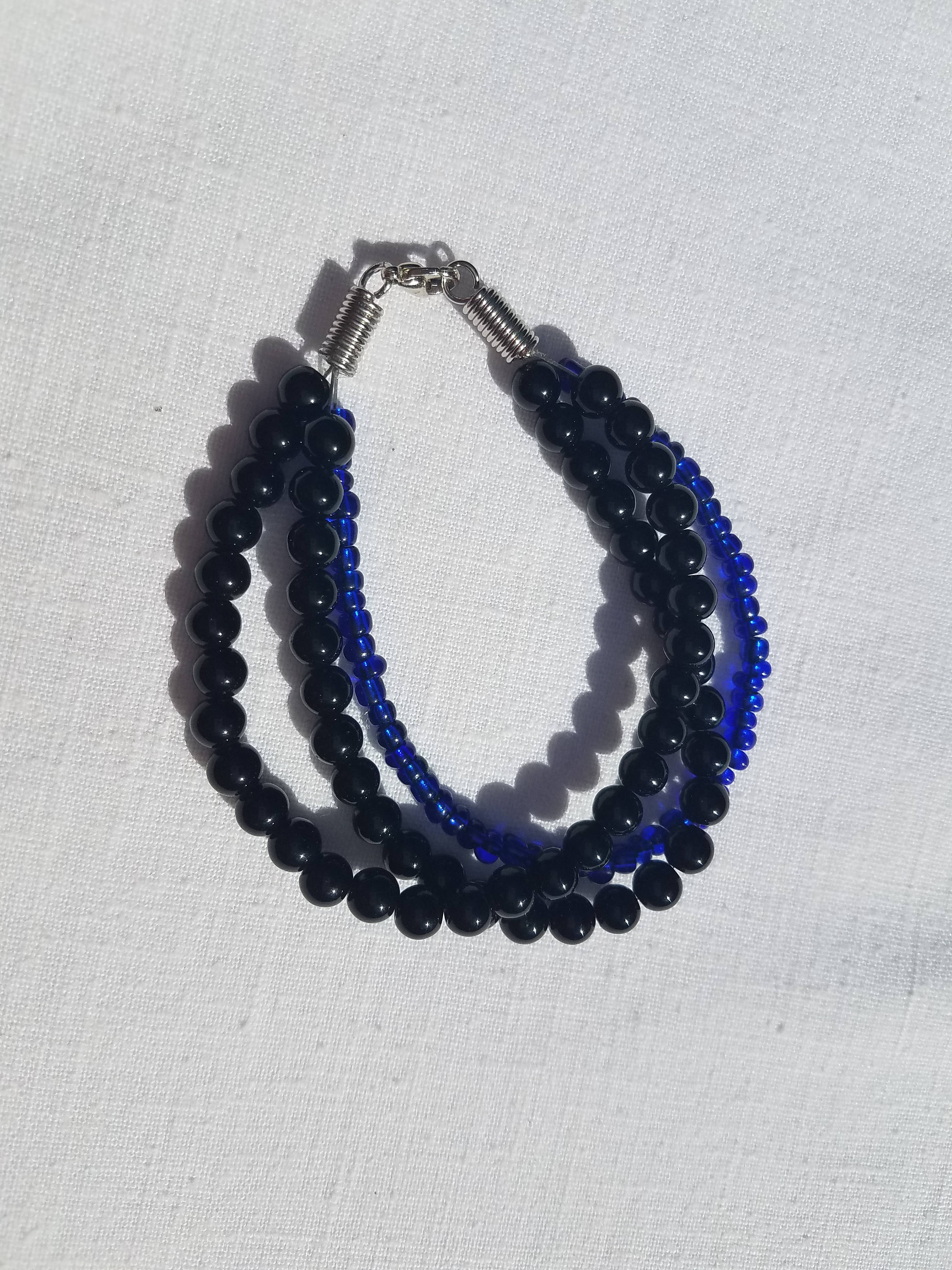 Handmade Thin Blue Line Bracelet With Round Black Beads and - Etsy